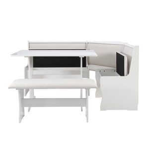 Linon Kiera Corner Upholstered Seats and Hidden Storage, Kitchen Dining Nook Set, White & Beige Striped