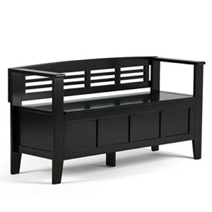 simplihome adams solid wood 48 inch wide contemporary entryway storage bench with safety hinge, multifunctional rustic in black, for the living room, entryway and family room