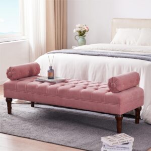 batohom 60.2" end of bed bench,large size bedroom bench,upholstered window bench with button-tufted,entryway bench,storage bench for living room(pink)