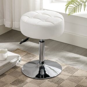 lue bona adjustable vanity stool, 360°swivel vanity chair stool for makeup room, white stool chair for vanity, small faux leather vanity stool for bathroom, living room