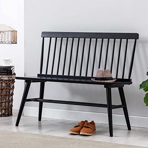 DUHOME Entryway Bench, Black Dining Bench with Spindle Back Farmhouse Bench Wood Bench Windsor Bench for Foyer Balcony Living Room, Black (Black, Bench)