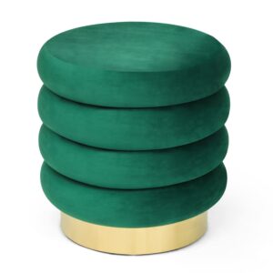 homebeez 15.9 inch velvet round contemporary modern storage ottoman coffee table with gold base, green