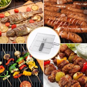 Portable Grill Basket, EISINLY BBQ Grilling Basket for Outdoor Grill with Removable Handle, Stainless Steel Camping Cooking Grill Accessories for Chicken Fish Vegetable, Dad Gifts