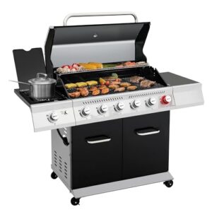 royal gourmet ga6402h 6-burner propane gas grill with sear burner and side burner, 74,000 btu, cabinet style outdoor bbq grill for barbecue grilling and backyard cooking, black