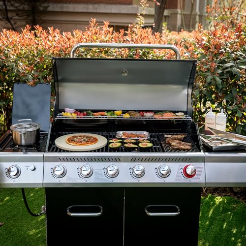 Royal Gourmet GA6402H 6-Burner Propane Gas Grill with Sear Burner and Side Burner, 74,000 BTU, Cabinet Style Outdoor BBQ Grill for Barbecue Grilling and Backyard Cooking, Black