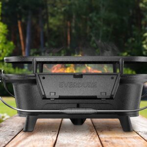 Everdure Oval Cast Iron Grill & Cover – Outdoor, Portable Charcoal Grill and Tabletop Cast Iron Skillet - 100% Cast Iron, Enameled, Durable, Small Charcoal Grill, Camping Stove, Hibachi Grill