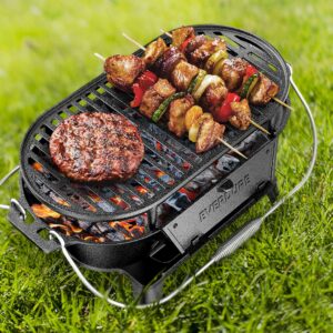 Everdure Oval Cast Iron Grill & Cover – Outdoor, Portable Charcoal Grill and Tabletop Cast Iron Skillet - 100% Cast Iron, Enameled, Durable, Small Charcoal Grill, Camping Stove, Hibachi Grill