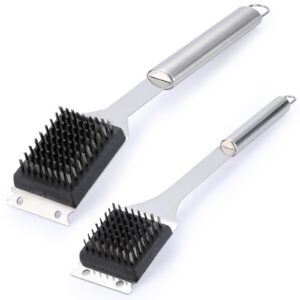 2 pack grill brush and scraper, 16.5” & 14” wire bbq grill brush for outdoor grill, 304 stainless steel cleaning brush bbq grill accessories, safe grill cleaner brush-ideal gift for men/dad bbq brush