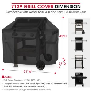 Unicook 51 Inch Grill Cover for Weber Spirit 300 and Spirit Il 300 Series Grills, Premium BBQ Grill Cover for Outdoor Grill, Heavy Duty Waterproof Fade Resistant, Compared to Weber 7139