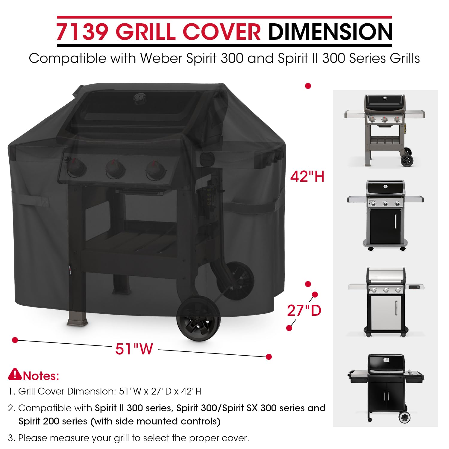 Unicook 51 Inch Grill Cover for Weber Spirit 300 and Spirit Il 300 Series Grills, Premium BBQ Grill Cover for Outdoor Grill, Heavy Duty Waterproof Fade Resistant, Compared to Weber 7139