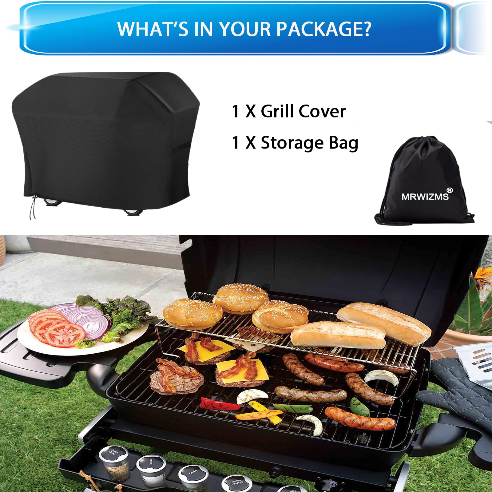 Grill cover, Grill cover for outdoor grill, Bbq cover, Universal grill cover, 420D Oxford cloth UV/Water/Dust resistant with black storage bag (58" L x 24" W x 48" H)