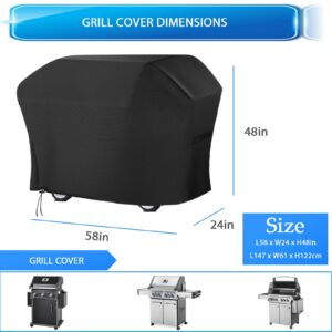 Grill cover, Grill cover for outdoor grill, Bbq cover, Universal grill cover, 420D Oxford cloth UV/Water/Dust resistant with black storage bag (58" L x 24" W x 48" H)