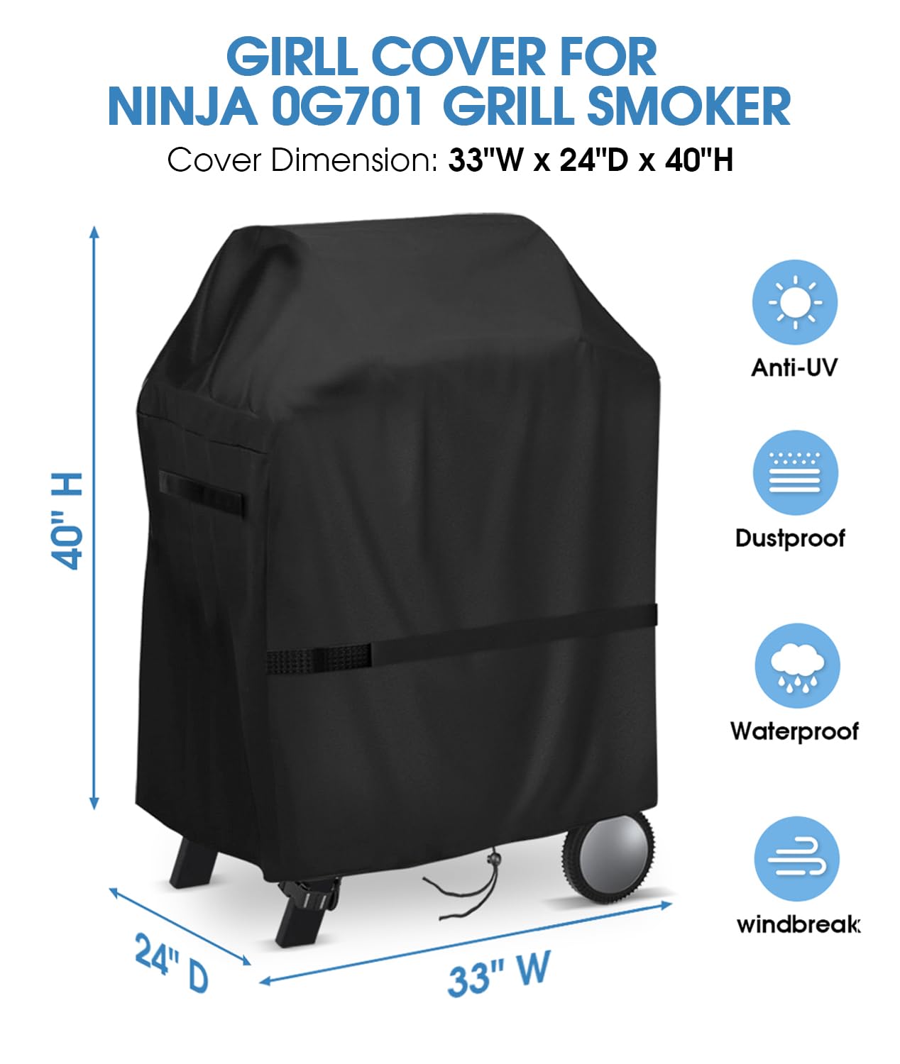 Rilime Grill Cover for Ninja Woodfire Outdoor Grills and Stand,Water-Resistant Outdoor Wood fire Cover for Ninja OG701 Grill Smoker (Cover Only)