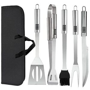 grill tools set,stainless steel grill set for men, 6pc bbq tools grilling accessories kit with spatula,fork,knife,brush,tongs & carry bag grill utensils set for outdoor grill