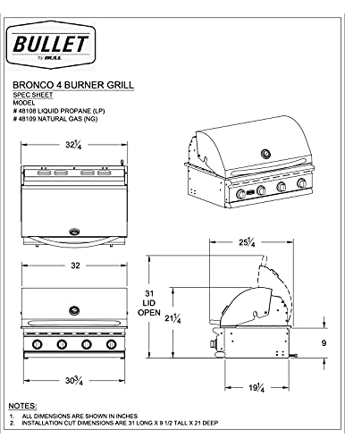 Bullet by Bull Outdoor Products 48109 Bronco Bullet by Bull 4 Burner Grill Natural Gas, Stainless Steel