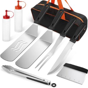 griddle accessories kit - griddle tools spatulas set for blackstone, 9 pcs stainless steel grill spatula set, flat top grill accessories set for hibachi grill, outdoor and camping teppanyaki