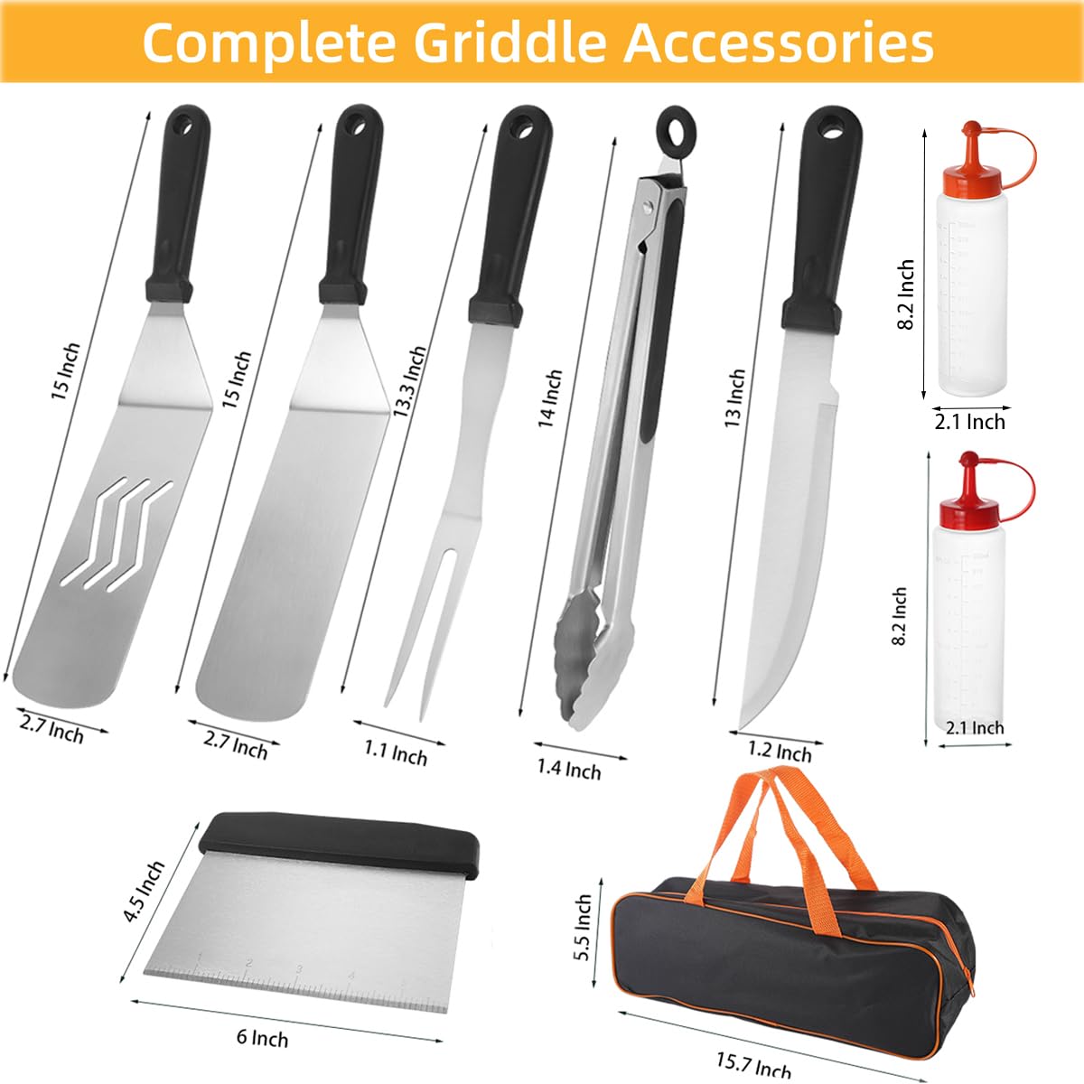 Griddle Accessories Kit - Griddle Tools Spatulas Set for Blackstone, 9 PCS Stainless Steel Grill Spatula Set, Flat Top Grill Accessories Set for Hibachi Grill, Outdoor and Camping Teppanyaki