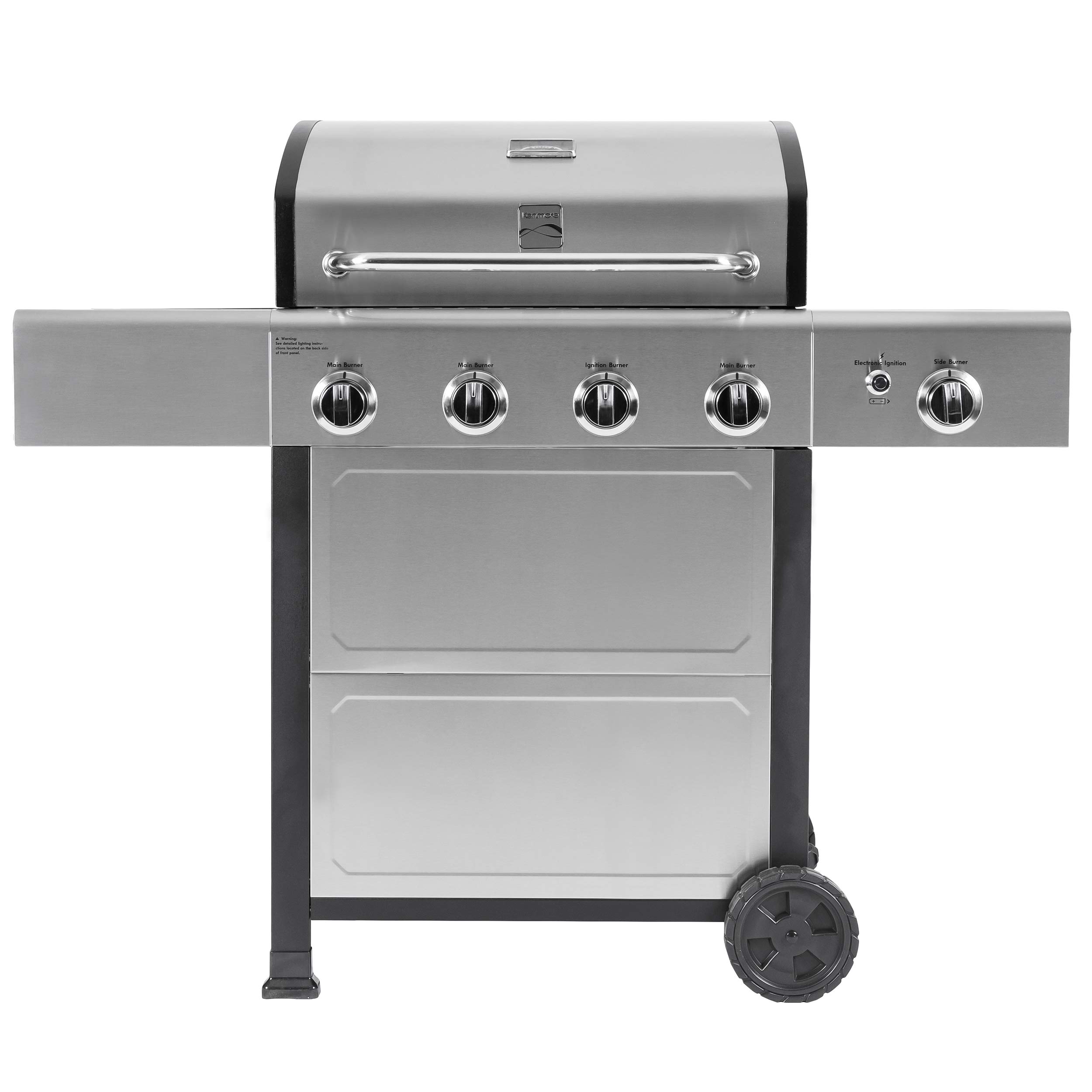 Kenmore 4-Burner Gas Grill with Side Burner, Outdoor BBQ Grill, Propane Gas Grill, Cast Iron Cooking Grates, Electronic Ignition, Warming Rack, Open Cart Design, 53000 BTUs, Stainless Steel