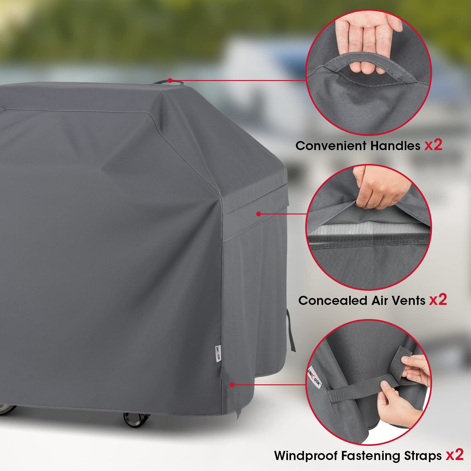 Unicook 65 Inch Grill Cover for Outdoor Grill, Heavy Duty Waterproof BBQ Cover, Fade Resistant Barbecue Cover, Compatible with Weber, Char-Broil, Nexgrill and More Grills, Grey