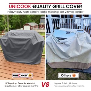 Unicook 65 Inch Grill Cover for Outdoor Grill, Heavy Duty Waterproof BBQ Cover, Fade Resistant Barbecue Cover, Compatible with Weber, Char-Broil, Nexgrill and More Grills, Grey