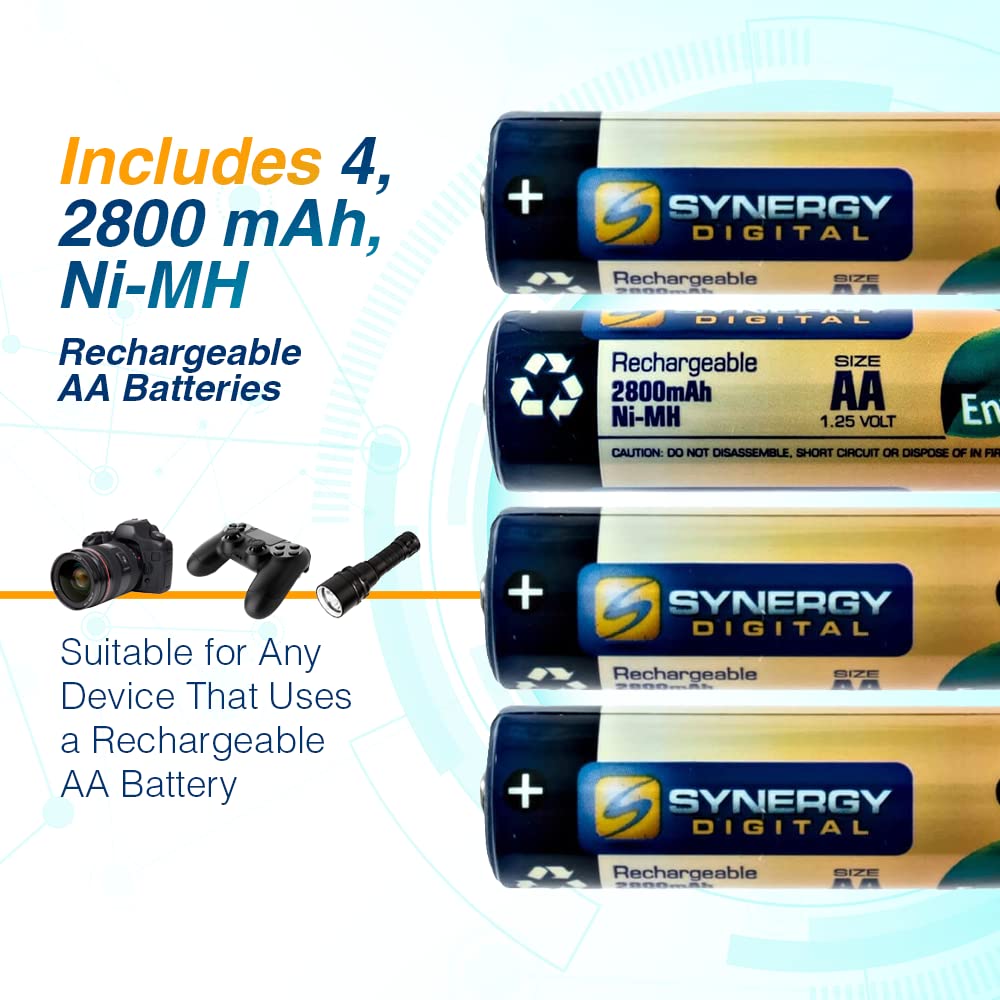 Synergy Digital Camera Battery Charger, Compatible with Nikon COOLPIX B500 Digital Camera, AA & AAA NiMH Battery Charger, includes: 4-pk 2800mAh Rechargeable AA Ni-MH Batteries & EU adapters