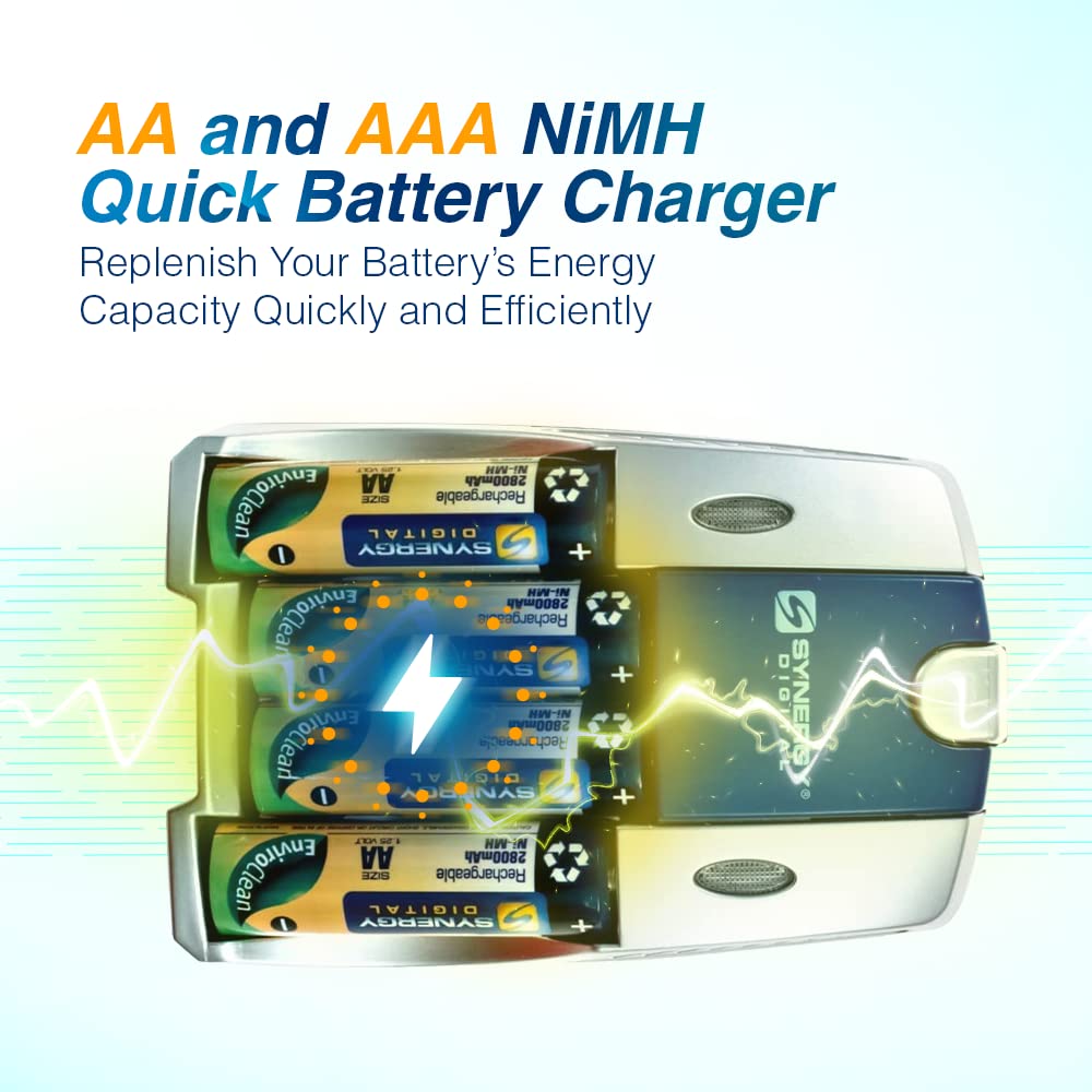 Synergy Digital Camera Battery Charger, Compatible with Nikon COOLPIX B500 Digital Camera, AA & AAA NiMH Battery Charger, includes: 4-pk 2800mAh Rechargeable AA Ni-MH Batteries & EU adapters