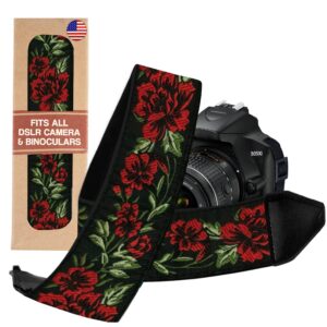 art tribute camera strap for all dslr and mirrorless cameras including binoculars. universal neck crossbody & shoulder floral cotton elegant camera strap best gift for men & women photographers