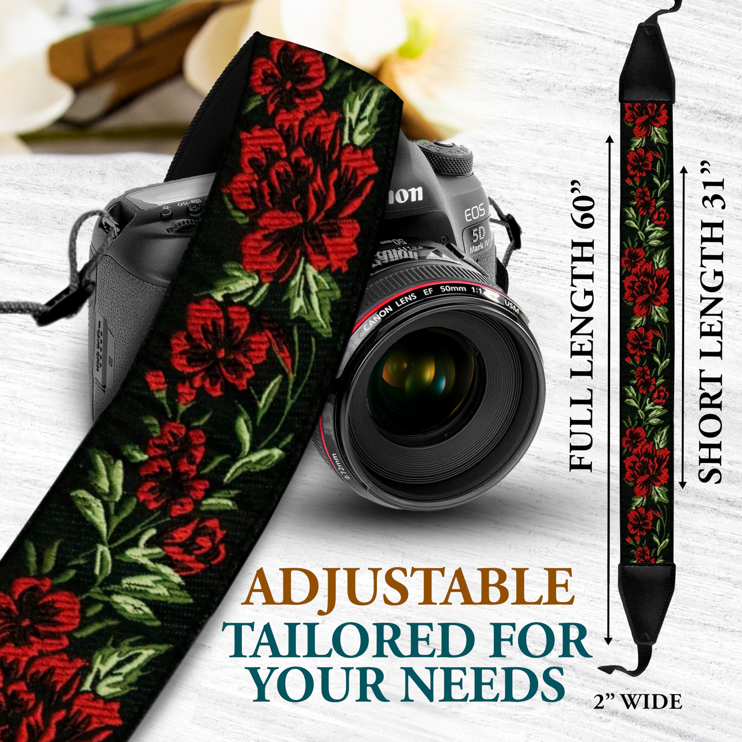 Art Tribute Camera Strap for All DSLR and Mirrorless Cameras Including Binoculars. Universal Neck Crossbody & Shoulder Floral Cotton Elegant Camera Strap Best Gift for Men & Women Photographers