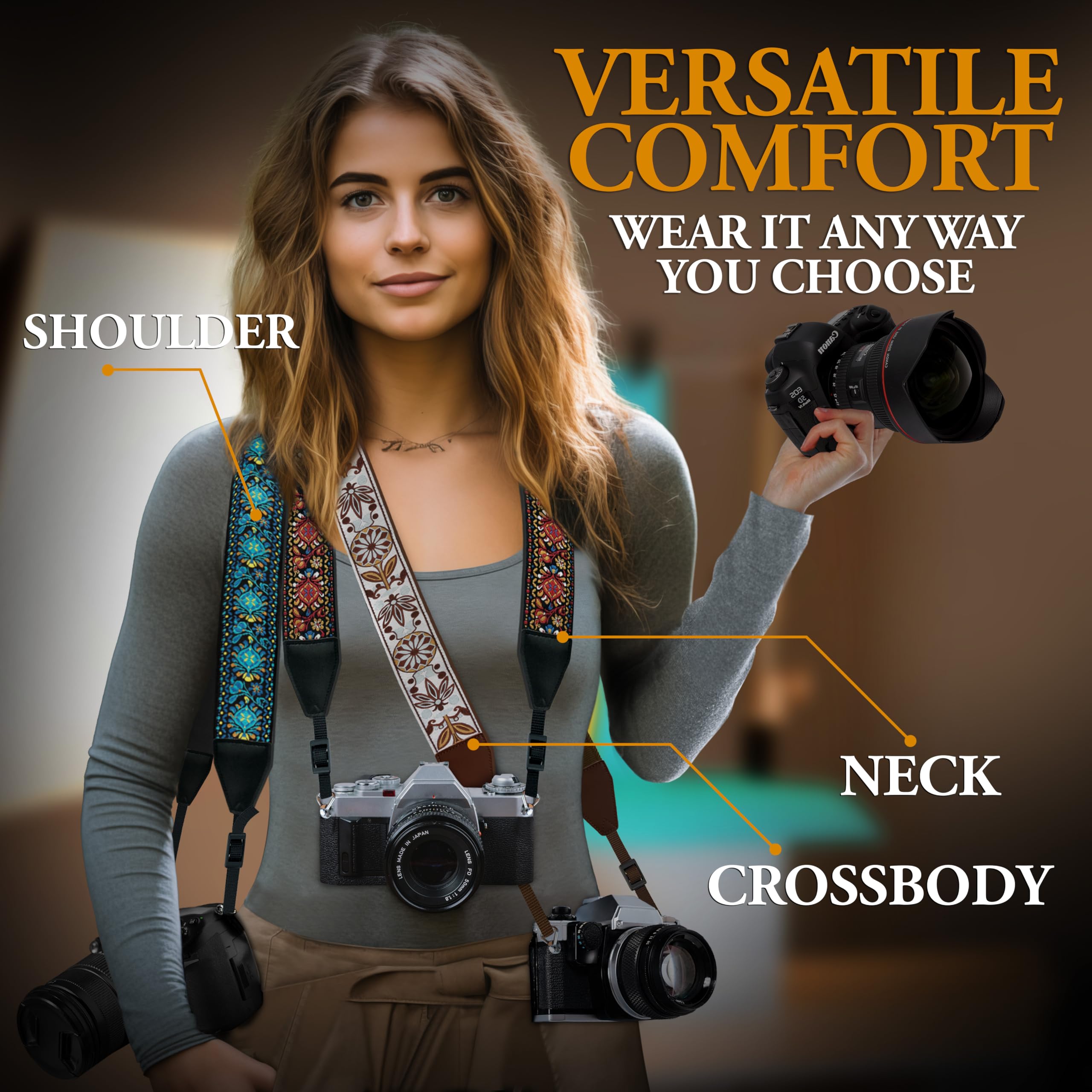 Art Tribute Camera Strap for All DSLR and Mirrorless Cameras Including Binoculars. Universal Neck Crossbody & Shoulder Floral Cotton Elegant Camera Strap Best Gift for Men & Women Photographers