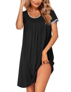 ekouaer women's nightgown soft nightwear maternity loose short sleeve sleepwear black xxl