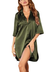 ekouaer women's sleepwear night shirts satin sleep dress comfy sleep shirt green xl