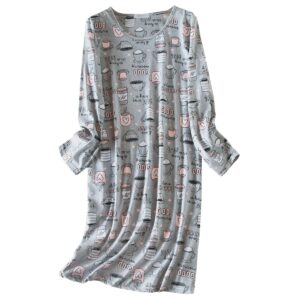 Long Sleeve Nightgowns for Women Soft Cotton Night Shirts Sleepwear Cartoon Night Gown Sleep Shirt Pajama Dress