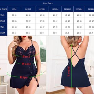 Avidlove Teddy Chemise Comfy Floral Lace Lingerie Teddy Nightwear Navy Blue 16W