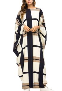 flygo women's batwing plaid long sleeves maxi dress oversized sleep loungewear (one size