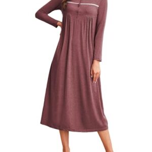 Ekouaer Long Nightgown for Women Nightgowns Soft Night Shirt sleepwear Long Sleeve Comfy Night Gowns Wine Red