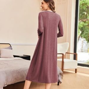 Ekouaer Long Nightgown for Women Nightgowns Soft Night Shirt sleepwear Long Sleeve Comfy Night Gowns Wine Red