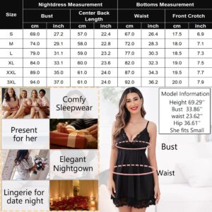 Avidlove Women Chemise Satin Lingerie Casual Nightdress Plus Size Nightgown Short Sleep Dress Black XXL