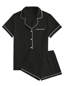 umenlele women's 2 piece pajama set short sleeve soft sleepwear button-down loungewear black# small