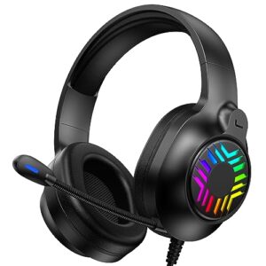 olanrun gaming headset with microphone for pc - stereo gaming headphones with mic for xbox one, xbox series x|s, ps5, ps4 - wired pc gaming headset with 9 color rgb for computer, laptop (black)