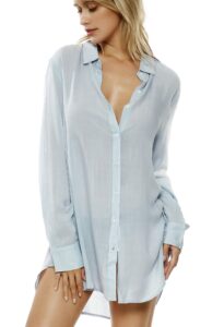 tousyea sleep shirts for women button down shirts long sleeve sleepwear swimsuit cover ups soft pajama tops light blue m