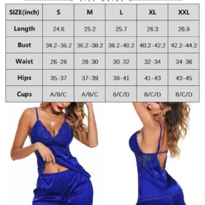 Avidlove Women Sleepwear Satin Pajamas Set Lace Camisole Shorts Nightwear (X-Large, Royal Blue)