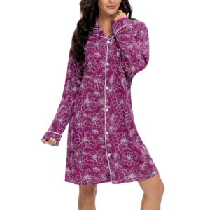 tugege nightgowns for women sleepwear v-neck button down night shirt long sleeve printed pajamas sleepshirts