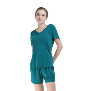 CADISI Women's Pajama Sets Button Down Sleepwear Nightwear 2 Piece Pj Set Soft Pjs Lounge Sets (Small, C-peacock blue)