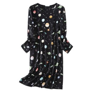 zando nightgowns for women cotton night gown long sleeve sleepshirts animal cartoon pajamas women's nightgowns&sleepshirts maternity pajamas women's sleepwear long black planet x-large