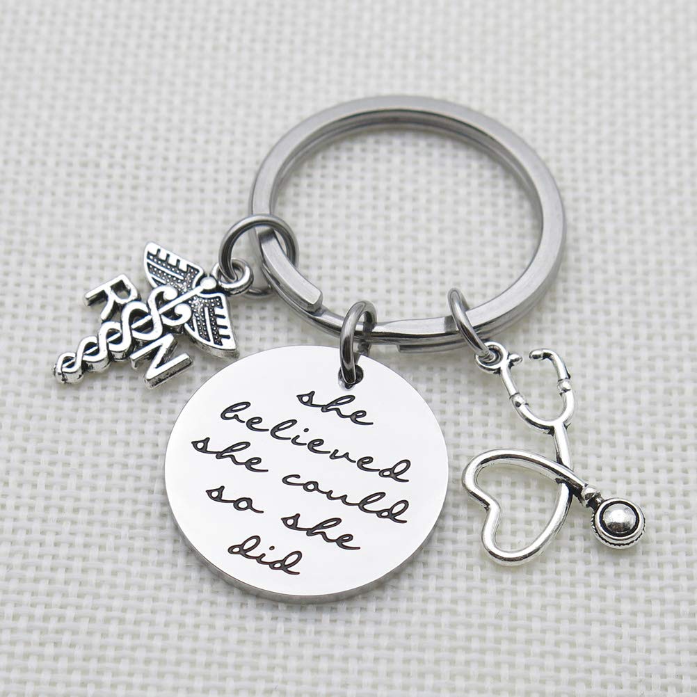 IDLAN Nurse Gift Nurse Keychain Nurse Graduation Gift RN Gift She Believed She Could So She Did Inspirational Keychain (RN)