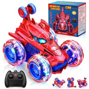 rc cars toys for boys remote control car for 3 4 5 6 7 8 9 10 year old boy girl 360° flips 4wd remote control car boy toys rc stunt car with cool light easter basket stuffers gifts for 3-10 boys girls