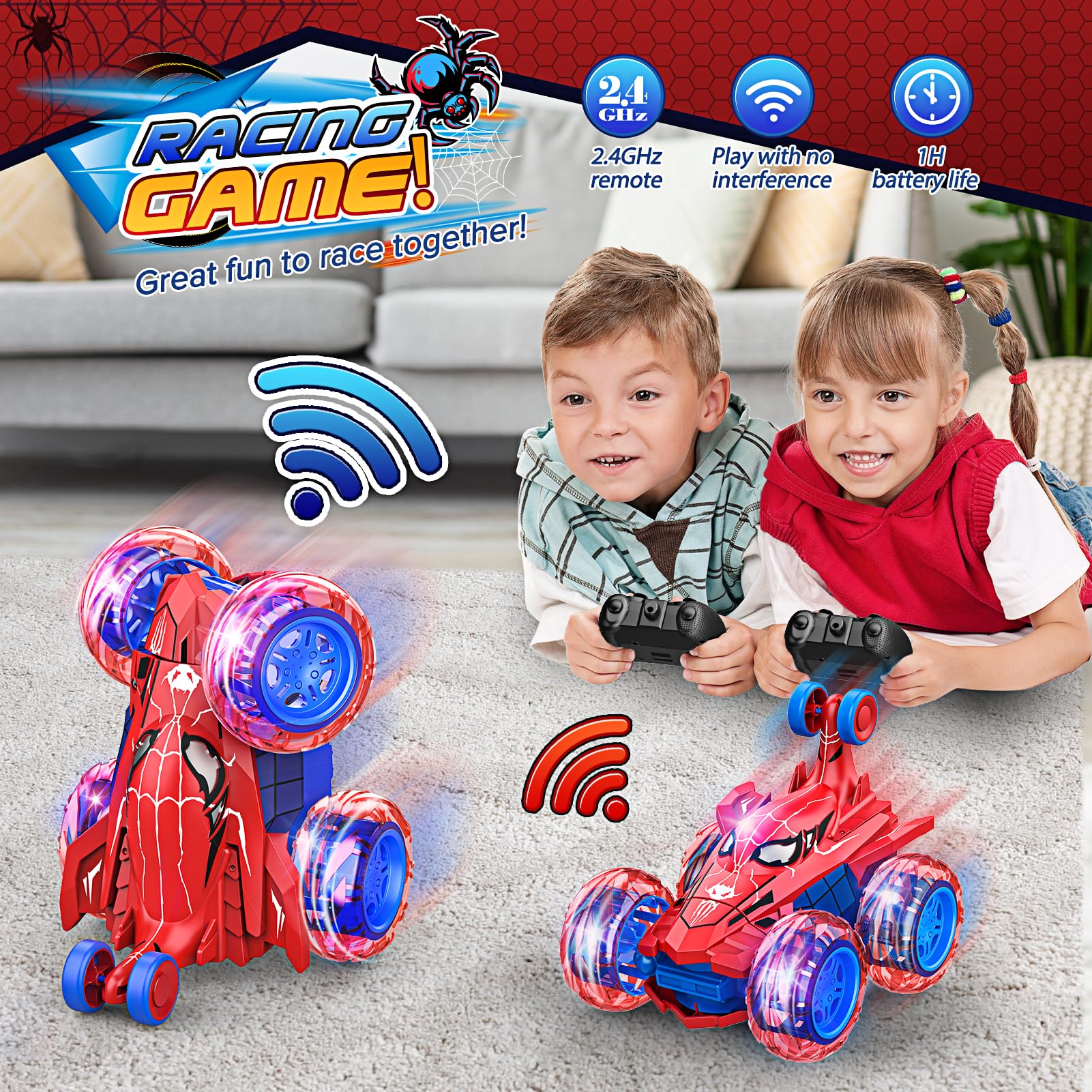 RC Cars Toys for Boys Remote Control Car for 3 4 5 6 7 8 9 10 Year Old Boy Girl 360° Flips 4WD Remote Control Car Boy Toys RC Stunt Car with Cool Light Easter Basket Stuffers Gifts for 3-10 Boys Girls