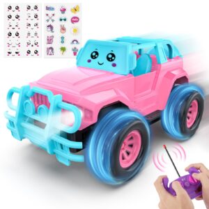 remote control car for kids toddlers, pink rc cars with 2 sets diy stickers, 1:20 scale remote control truck with led headlights, easter gifts for 3 4 5 6 7 8 years old toddlers girls boys kids