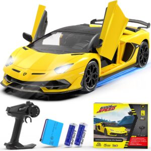 aeroquest lamborghini remote control car, 1:14 scale lamborghini svj toy car officially licensed 15 km/h rc cars with led light, 2.4ghz model car for boys,girls,teens and adults birthday gift, yellow