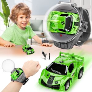 2024 new mini remote control car watch toys, 2.4 ghz cartoon rc watch racing car, usb charging remote control car, tiktok watch car hand controlled watch rc car for boys girls birthday gift (green)